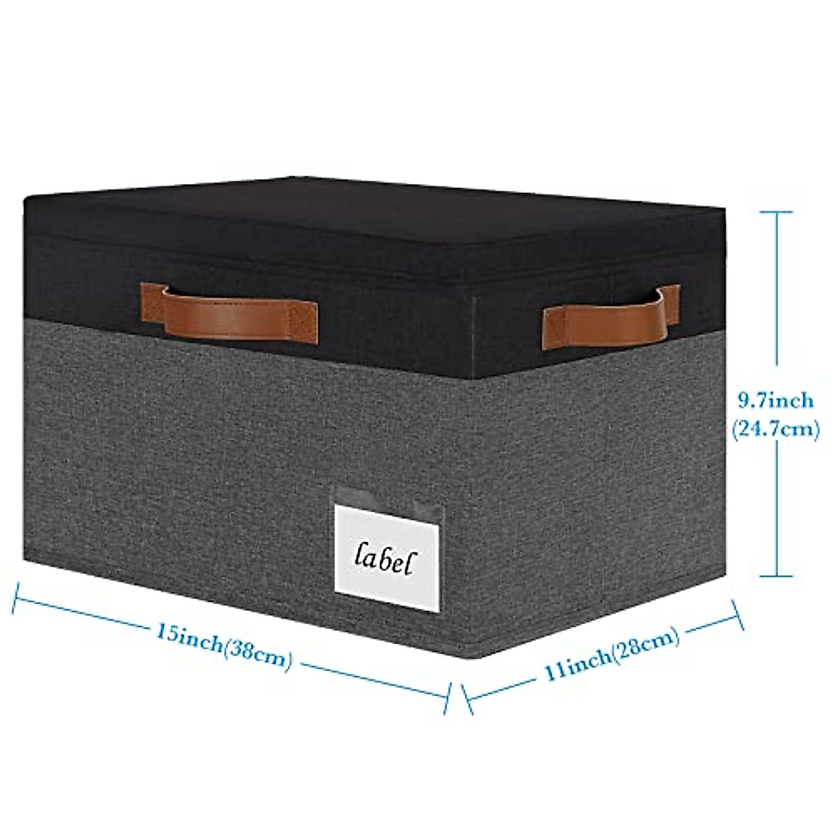 PFFVRP Large Storage Bins with Lids, Foldable Fabric Storage Baskets with Lids, Sturdy Storage Boxes with Labels and 3 PU Handles for Closet Home Bedroom Office (26L, Grey&Black)