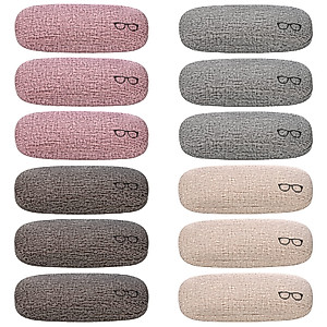 Hedume 12 Pack Hard Shell Eyeglasses Case, PU Linen Pattern Large Glasses Case, 4 Colors Unisex Portable Glasses Protection Case