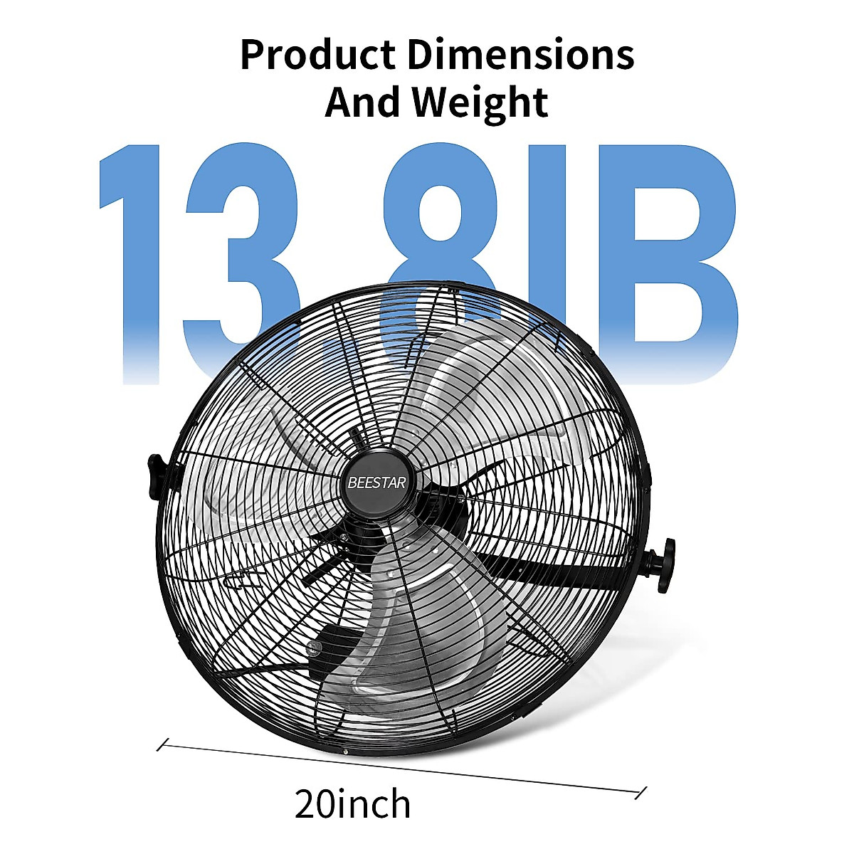 BEESTAR 18 inch High Velocity Wall Mount Fan,Industrial Fan with 3 Speed Commercial Ventilation,Easy Operation and 270 Degree Tilting,Metal Fan for Warehouse,Greenhouse, Workshop and Basement