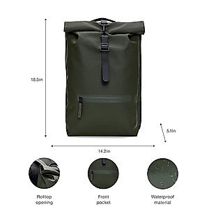 RAINS Rolltop Rucksack -Backpack - Waterproof Backpack for Women and Men - Rucksack for Travel and Work (Green)