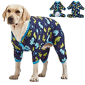 LovinPet Dog Clothing for Large Dogs: Dinosaur in The Jungle Print, Lightweight Stretchy Knit Pullover Puppy Pajamas, Large Dog Onesie. Large Breed Dog Jammies, Pet PJ's/XXL