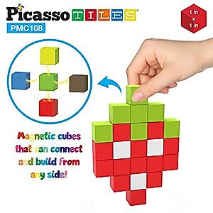 PicassoTiles Magnetic Toy_Building_Block Cubes Building Block, 3D Cube Construction Toy with Free Idea Book for Kid, Baby, Boy, Girl & Toddlers 108 Piece
