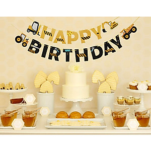 Construction Vehicle Happy Birthday Banner Dump Truck Excavator Tank Truck Garland for Boys Construction Themed Party Kids Birthday Party Decoration by Ucity