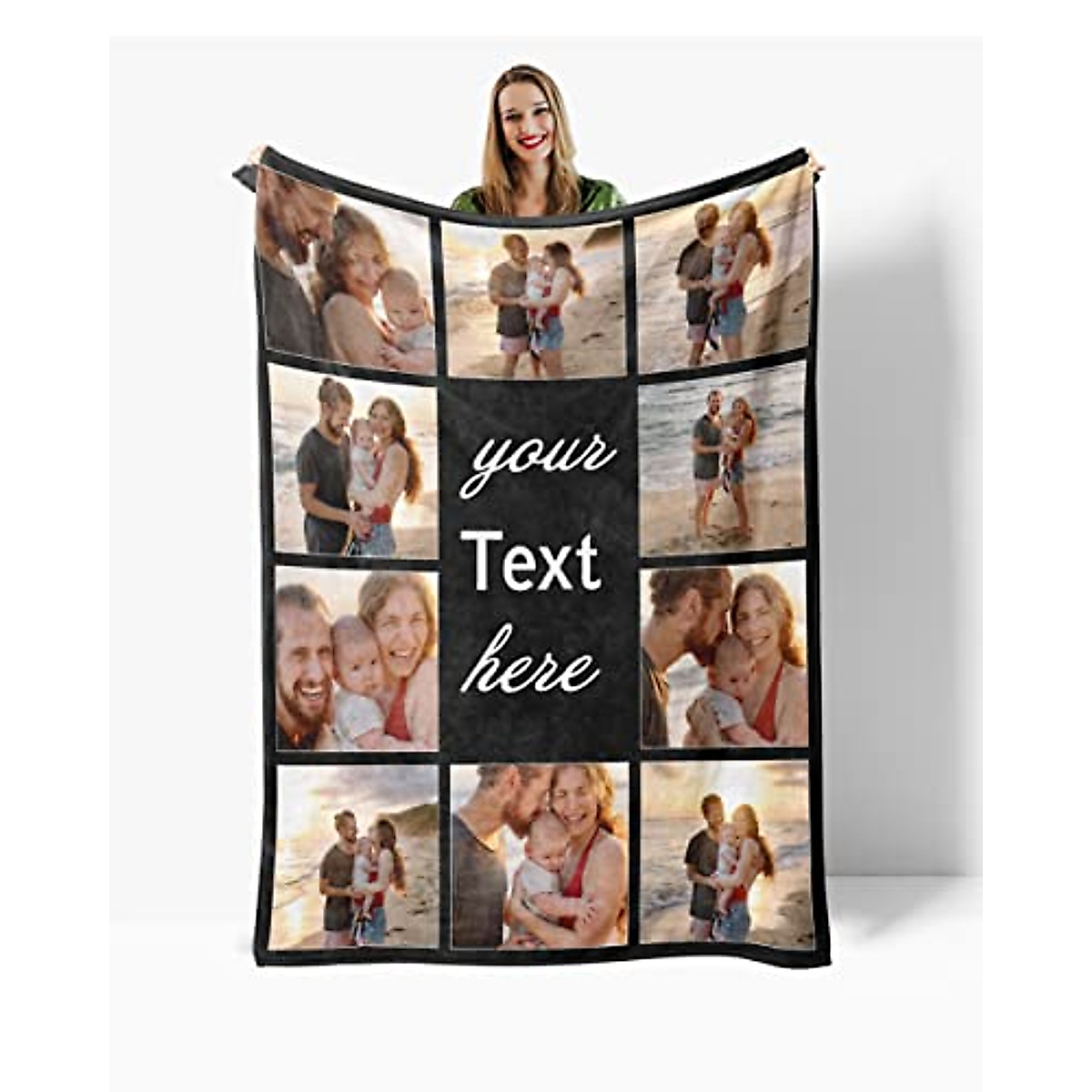 Custom Blanket with Photos Made in USA Personalized Gifts Personalized Blanket Warm 10 Photo Blankets for Couples Women Man Mom Friends on Birthday Christmas Wedding Anniversary Sofa Bed Office