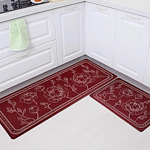 ROTTOGOON Kitchen Floor Mat Set of 2, Cushioned Anti Fatigue Kitchen Mat 17"x59"+17"x29", Non-Slip Waterproof Kitchen Rug, Premium PVC Comfort Kitchen Mats and Rugs for Kitchen, Office, Home, Laundry