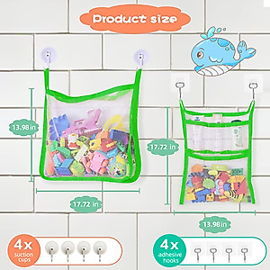 Bath Toy Organizer, SUNDOKI Toy Holder Storage Bags 2 Bath Toy Nets with and 8 Hooks for Kids, Toddlers and Adults (Green)