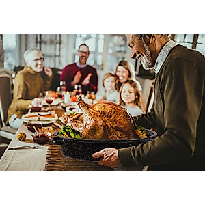 Bovado 15.5" Enamel Oval Turkey Roaster with Lid - 12lb Capacity, Nonstick, Dishwasher Safe