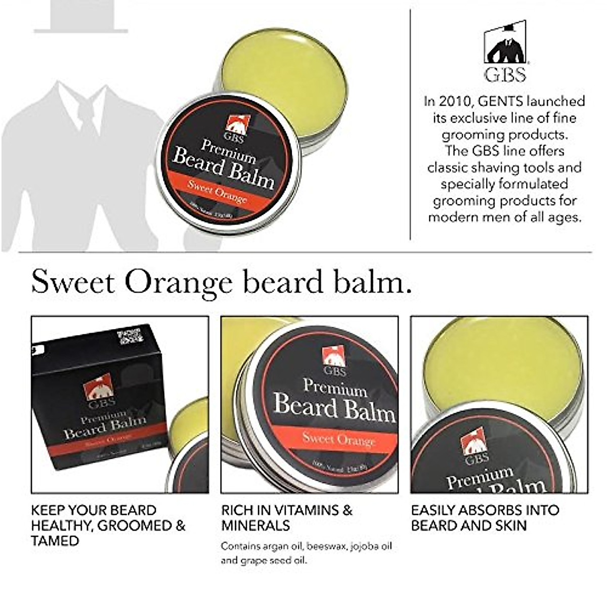 G.B.S Beard Taming Variety Set- 1 Sandalwood Beard Balm, 1 Sweet Orange Beard Balm, 1 Sandalwood Beard Oil and 1 Unscented Beard Oil, Pack of 4