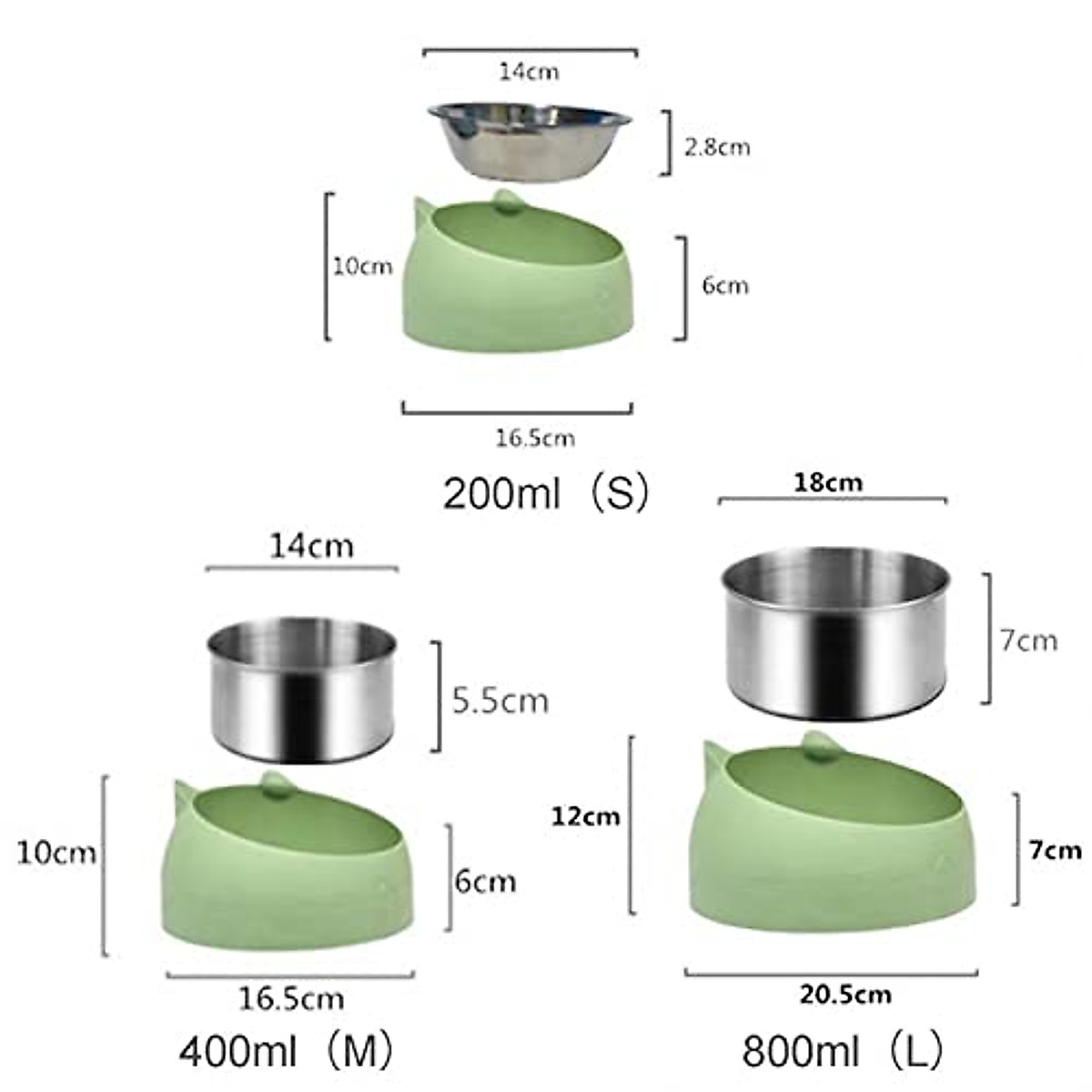 FUUIE Bowls for Food and Water Pet Bowl Cat Face Shape Oblique Design Stainless Steel Cat Feeding Supplement for Home Pet Bowl Pet Products Cat Supplies (Color : Blue)