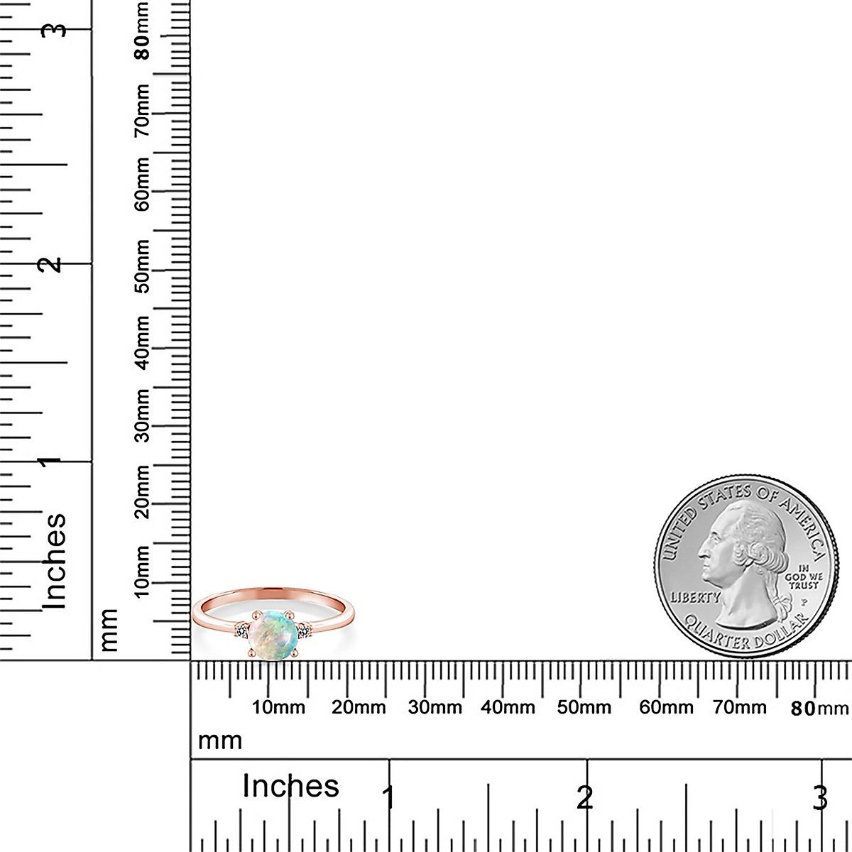 Gem Stone King 10K Rose Gold Simulated White Opal and White Diamond Solitaire Engagement Ring For Women (0.33 Cttw, Round Cabochon 6MM, Gemstone October Birthstone, Size 7)