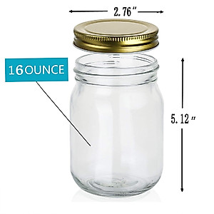 Encheng 16 oz Glass Jars With Lids,Wide Mouth Ball Mason Jars For Storage,Canning Jars For Pickles,Herb,Jelly,Jams,Honey,Dishware Safe,Set Of 15