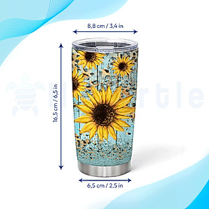 Hyturtle Personalized Gifts For Sunflower Lover - Sunflower Prints Custom Name Stainless Steel Tumbler 20oz With Lid - Idea Floral Lover Gifts For Women Girl On Birthday, Christmas