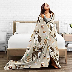 Throw Blanket Soft Flannel Blanket Warm Blankets Brown Boston Terrier Dog Lightweight Tufted Fuzzy Flannel Fleece for All Seasons,Bed Couch/Sofa/Chair,60"x50"