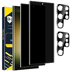 Arshek [2+2 Pack] Galaxy S23 Ultra Privacy Screen Protector, 9H Tempered Glass, Ultrasonic Fingerprint Support, 3D Curved, HD Clear Anti-Spy Film for Samsung S23 Ultra 5G Glass Screen Protector