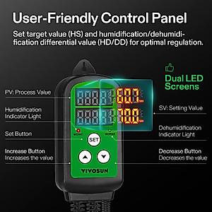 VIVOSUN Humidity Controller, 1500W Dual-Stage Outlet, Pre-Wired Digital Humidistat with Dual LED Displays for Humidifier/Dehumidifier/Fan, Ideal for Greenhouse, Grow Tent, Home-Brewing, Mushroom