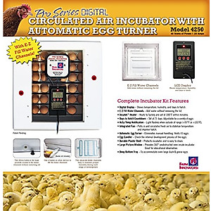 Farm Innovators 4250 Incubator, Circulated Air, Digital LCD Display with Automatic Egg Turner for Improved Hatching, Up to 41 Eggs, Includes Egg Candler and Protective Plastic Shell, Heated Air, White