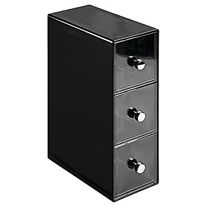 mDesign Plastic Kitchen Pantry Stackable Storage Organizer Container Station, 3 Drawers for Cabinet, Countertop, Holds Coffee, Tea, Sugar Packets, Creamers, Lumiere Collection, 2 Pack - Black/Clear