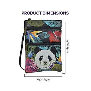 Anuschka Women’s Hand Painted Genuine Leather Mini Double Zip Travel Crossbody - Rainbow Birds