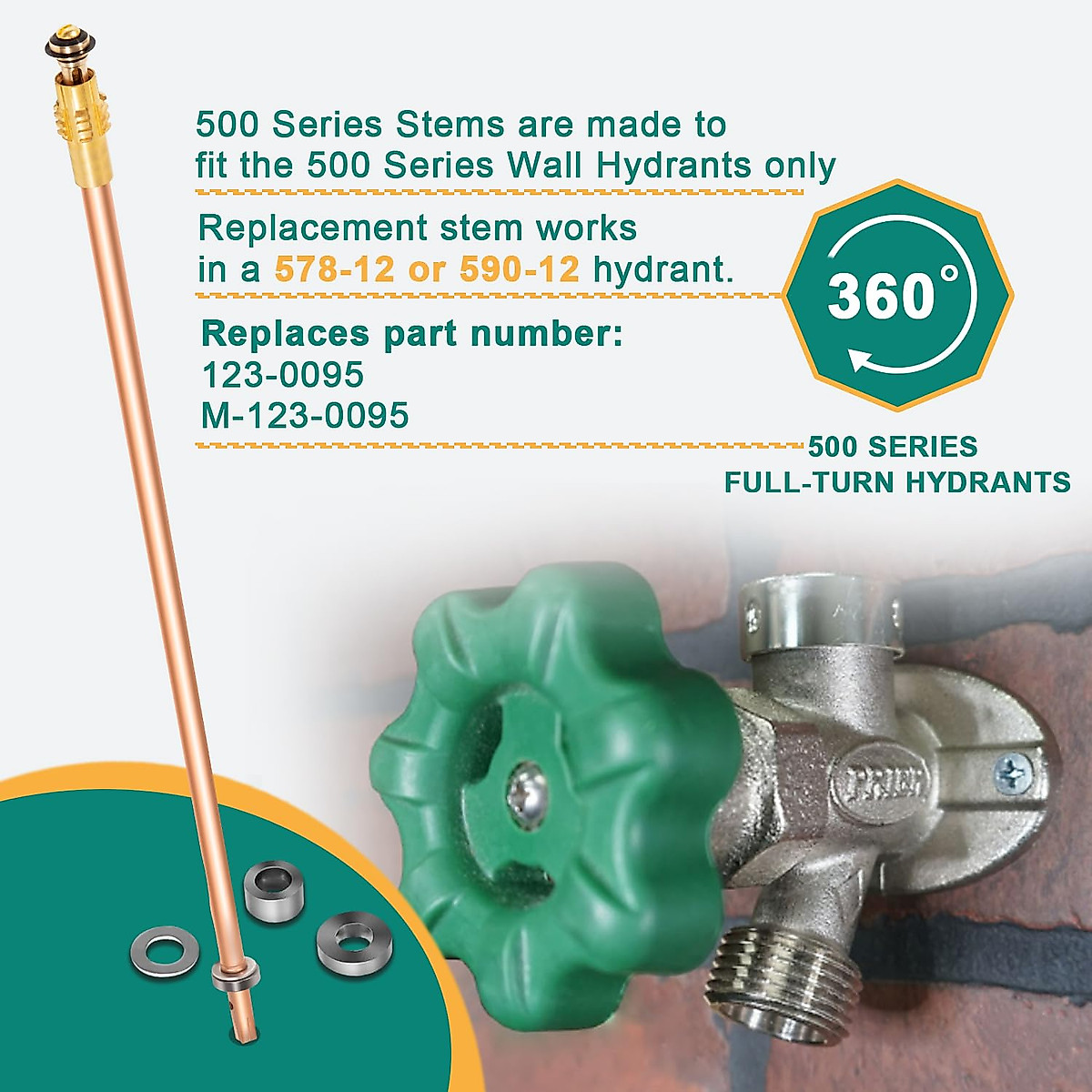 123-0095 Replacement Stem Assembly for Mansfield Style 500 Series Full-turn Hydrants Manufactured From 1970-2006, for 12 Inches Sillcock ASFP（Overall length 16 Inches）