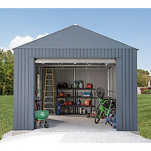 Sojag 12' x 30' Everest Galvalume Steel with Extra Tall Walls Garage Storage Building, Charcoal