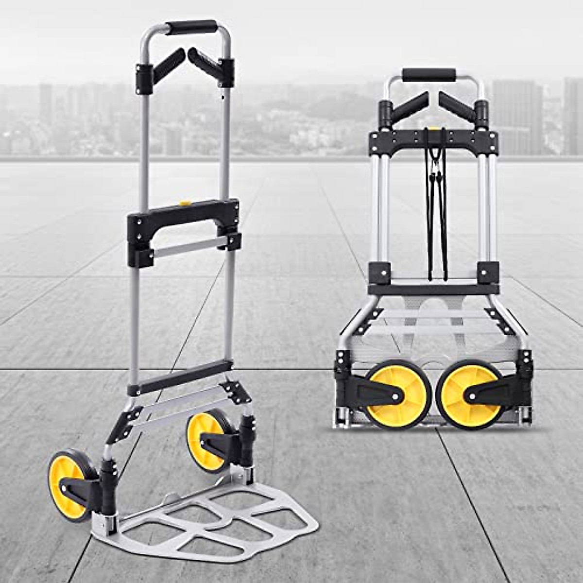 Folding Hand Truck and Dolly,264 Lb Capacity Heavy-Duty Aluminum Luggage Trolley Cart with Telescoping Handle and Wheels for Indoor Outdoor Moving Travel