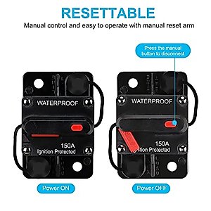 150 AMP Fuse Holders,Audio Circuit Breaker,Reset Fuse Inverter, 12V-48V DC Fuse Holder,Replace Fuses,with Reset Button,for Automotive Marine Boat Audio System Current Overload Protection