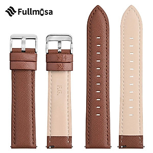 Fullmosa 20mm Leather Watch Band Compatible with Samsung Galaxy Watch 7 6 5 4 40mm 44mm Band, Galaxy 5 Pro 45mm, 6 Classic 47mm 43mm, 4 Classic 46mm 42mm, Active 2,Brown+Silver Buckle