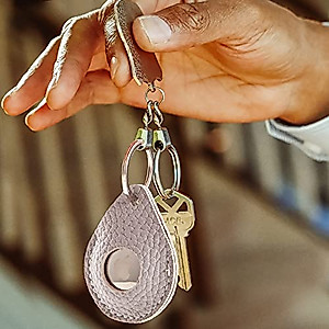 FOREVERFLYBIRD 2 Pack Airtag Holder Leather Case Air Tag Cover Keychain GPS Tracker Remote Finder Key Travel Backpack Pet Locator L Grey