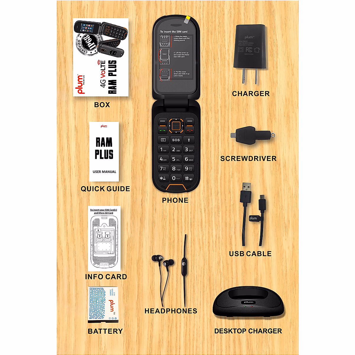 Plum RAM Plus 4G Volte Unlocked Rugged Flip Phone 2022 Model ATT ...