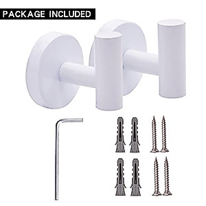 Biomoty Towel Hooks White, 2 Pack SUS304 Stainless Steel Wall Hooks for Hanging, Heavy Duty Coat Robe Clothes Hook Wall Mounted for Bathroom Bedroom Kitchen (White)