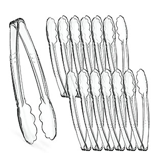 [Clear Tongs 9'' Inches] Plasticpro 9'' Serving Tongs Heavy Duty Reusable Kitchen and BBQ Clear Serving Tong for party's, Caterings, Events, Buffet, Weddings, And every Day use Pack of 12