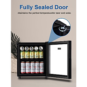 Beverage Refrigerator Cooler 60 Can Cooler Fridge Glass Door for Beer Drinks Wines Juice, 1.6 Cu. Ft Adjustable Shelves Blue LED Lights and User Friendly Temperature Knob for Home Office Dorm Bar