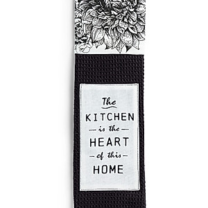 DEMDACO Heart of This Home Black and White Floral 68 inch 100% Cotton Dish Towel Boa