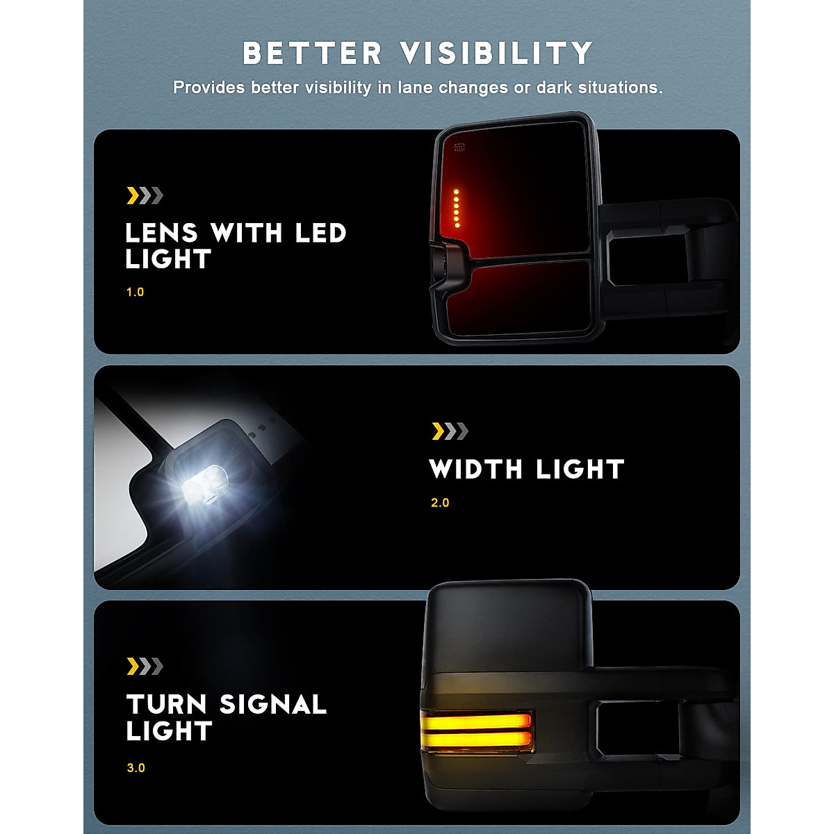 OCPTY Towing Mirrors with Power Heated Left Right Side Tow Mirrors Compatible with for Chevy 2014-2018 for GMC 2014-2018 with Running Lamp Black housing