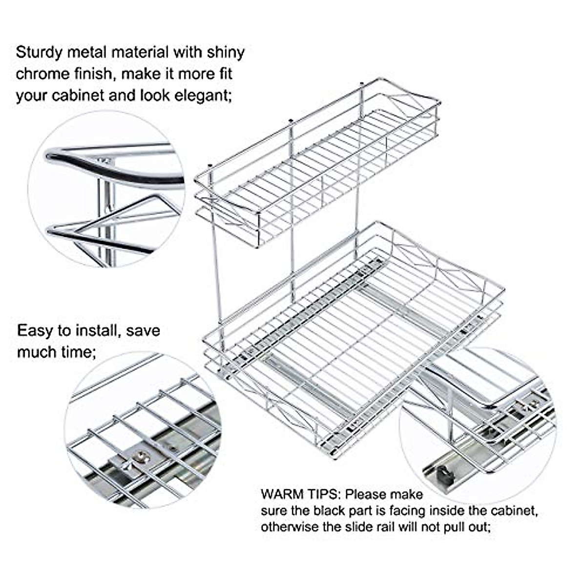 TQVAI Pull Out Under Sink Cabinet Organizer 2 Tier Slide Wire Shelf Basket - 11.49W x 17D x 14H - Request at Least 12 inch Cabinet Opening