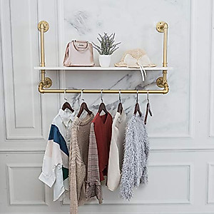 Tianman 40",Gold,White,Industrial Detachable Wall-Mounted Black Iron Wooden Garment Bar,Heavy Duty Pipe Clothing Rack,Pipe Clothes Rack, Multi-Purpose Hanging Rod for Closet Storage