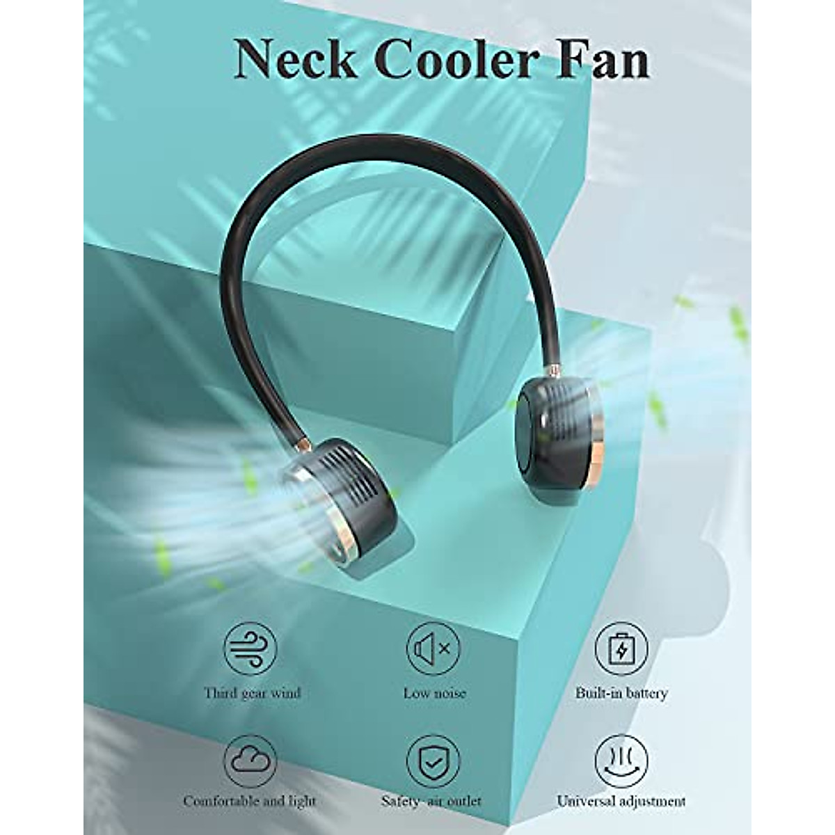 Minthouz Portable Neck Fan, 3 Speeds Wearable Personal Fan Hands Free Bladeless Fan, 2000mAh Rechargeable Battery Operated USB Fan 360° Cooling Fan Around Neck for Outdoor, Travel, Home,Office - Black