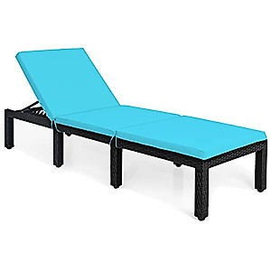 RELAX4LIFE Patio Wicker Lounge Chair - Rattan Reclining Chair w/Adjustable Backrest & Removable Cushion, Modern Rattan Furniture for Garden, Balcony, Backyard, Outdoor Chaise Lounge (1, Turquoise)