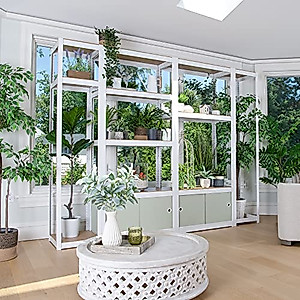 KEPSUUL White 5 Tier Customizable Storage Shelving Unit Heavy Duty Modular Metal Organizing Rack for Kitchen, Pantry, Closet, Office, 32.1" W X 16.4" D X 76.9" H, 1 Set of Reversible Doors, Olive