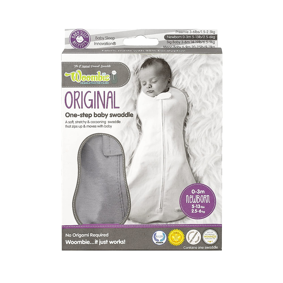 Woombie The Tencil Baby Swaddling Blanket - Ultra Soft, Soothing Eucalyptus Fiber Baby Swaddle - Wearable Baby Blanket - Dreamy Gray, 5-13lbs