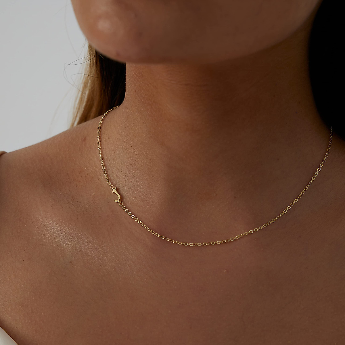 Sewyer Tiny Sideways Initial Choker Necklace for Women Dainty 14K Gold Plated Initial Necklace Personalized Letter Choker Everyday Jewelry