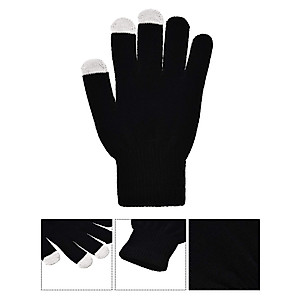 Pangda 12 Pairs Touchscreen Gloves Stretch Knitted Texting Gloves Warm Windproof Solid Color Mittens For men and Women (Black)