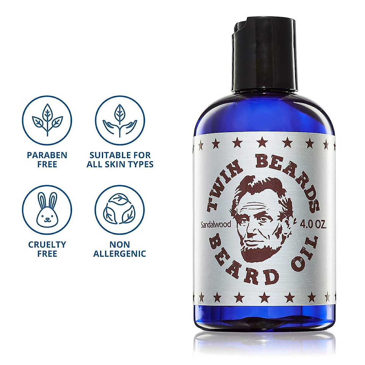 Twin Beards Sandalwood Beard Oil for Men | Beard Conditioner for Men | Essential Beard Care | Beard Softener for Men during Beard Growth | Beard Moisturizer | Mens Beard Oil Sandalwood | 4 oz