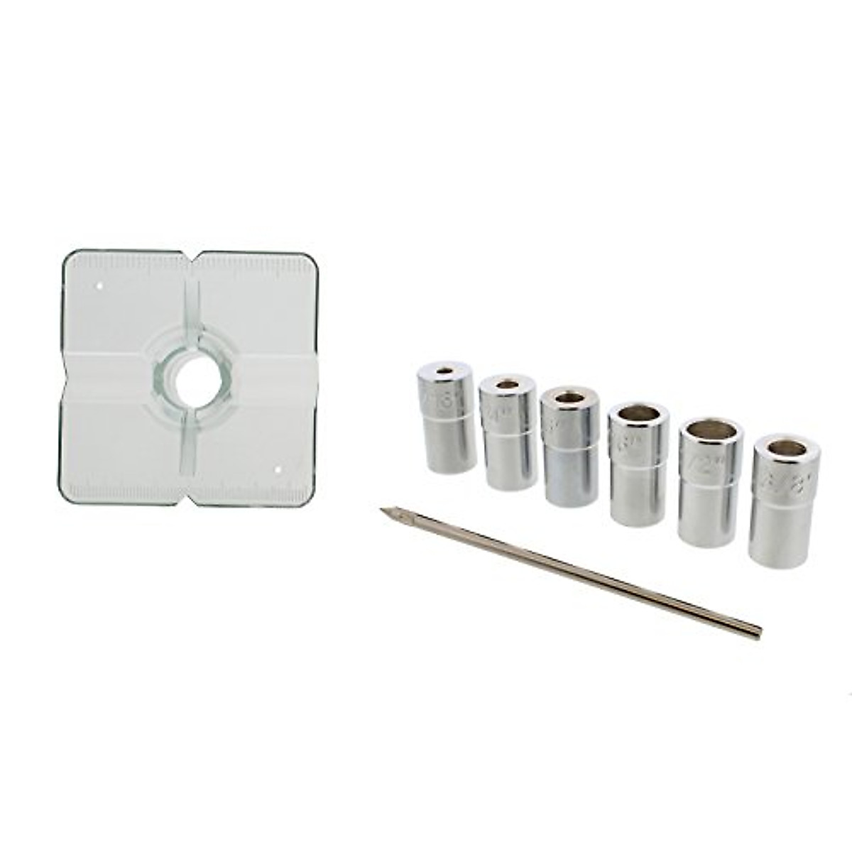 DCT SAE Drill Bit Guide Centering Punch 8-pc Center Drilling Set Kit – 3/16 to 1/2in Bushings, Locating Pin, Guide