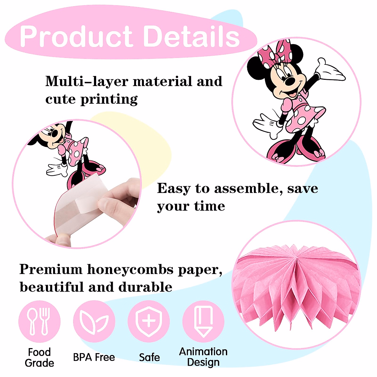 9 Pcs Minnie Honeycomb Centerpieces for Girls Boys, Cute Pink Cartoon Mouse Birthday Party Decorations, Minnie Theme 3D Table Decorations, Lovely Minnie Birthday Party Supplies for Mouse