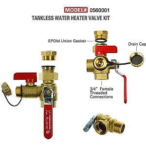 HYDRO MASTER Tankless Water Heater Service Valve Kit with Pressure Relief Valve 3/4-Inch IPS Isolator Clean Brass
