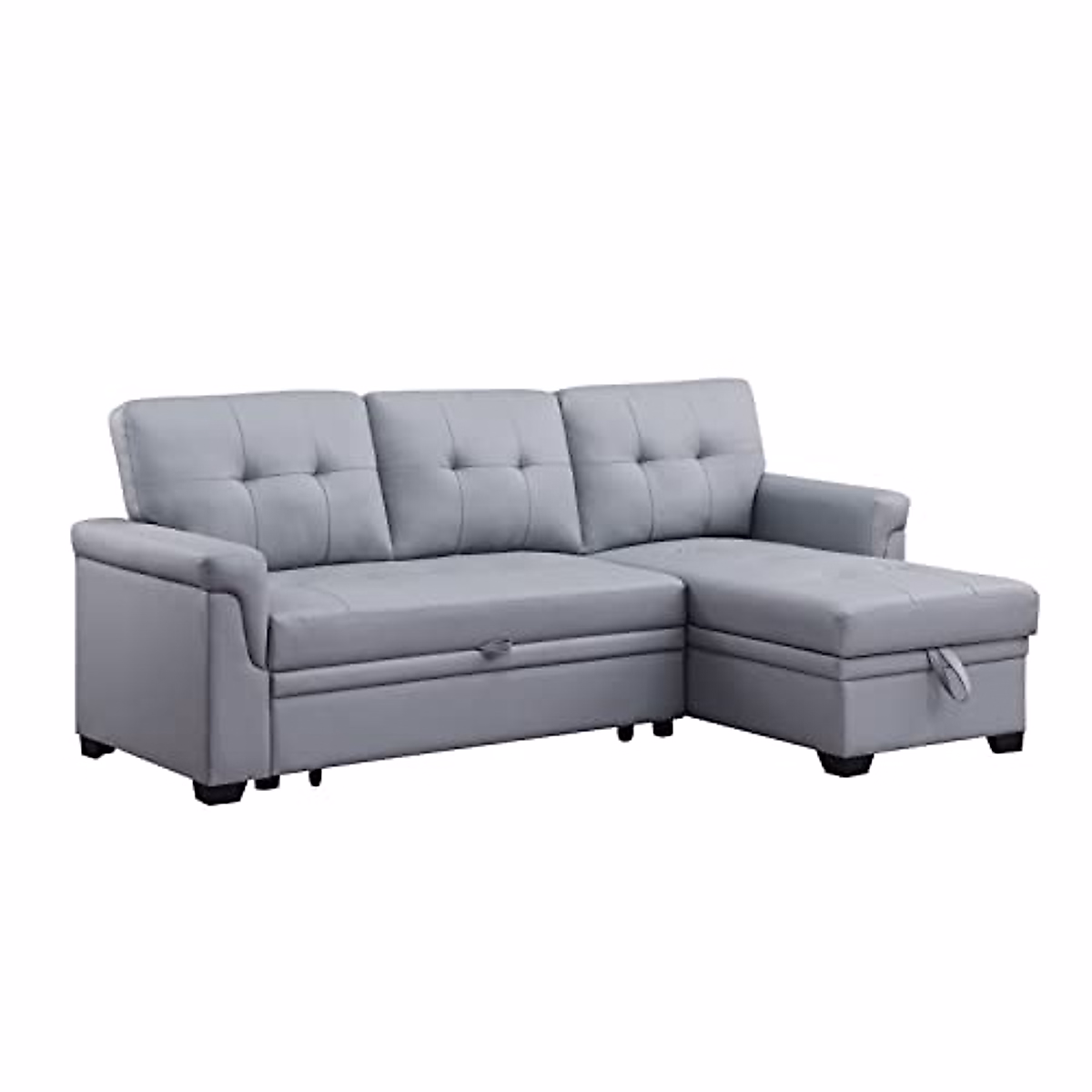 Eafurn L Shaped Convertible Sleeper Sofa with Reversible Chaise,3 in 1 Pull Out Couch Bed with Storage,Upholstered Fabric Sectional Corner Sofa & Couches Sofabed, Gray Leather
