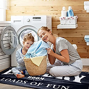 ABREEZE Laundry Room Rug 20x59 Load of Fun Rug Floor Mat for Washroom Mudroom Rubber Runner Farmhouse Large Laundry Rug Mat Washer and Dryer Carpet Black Laundry Room Decor and Accessories