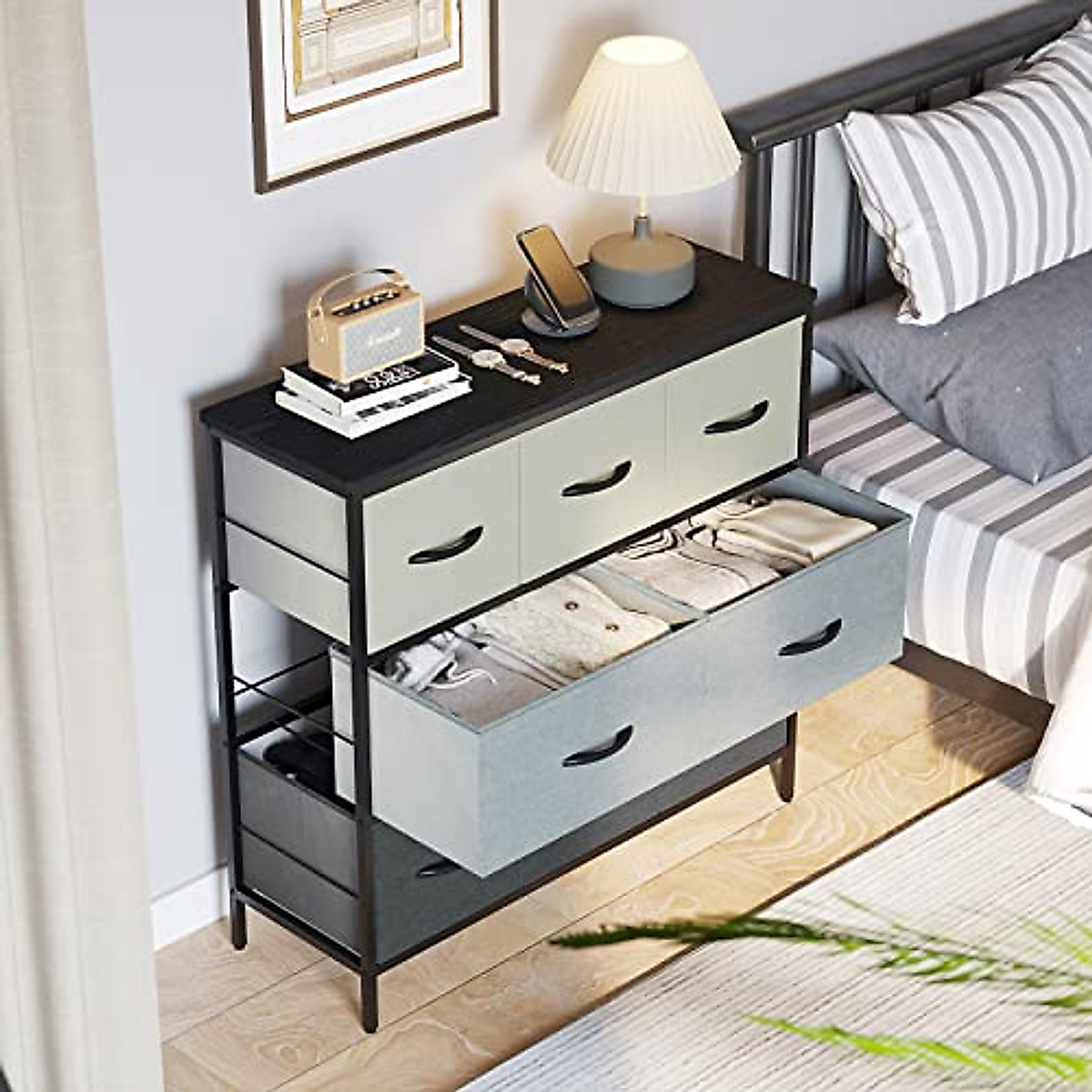 YITAHOME 8 Drawer Dresser for Bedroom Storease Series, Fabric Dresser Chest of Drawers Storage Drawer Unit for Bedroom/Living Room/Hallway/Entryway/Closet, Multi-Grey