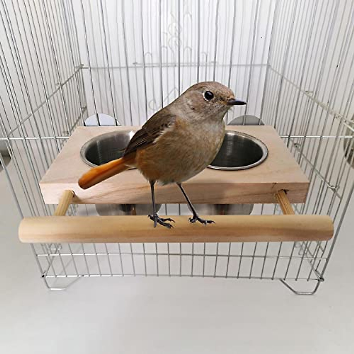 homozy Bird Feeding Dish Cups with Wooden Platform for Parrot Parakeets Cockatiels